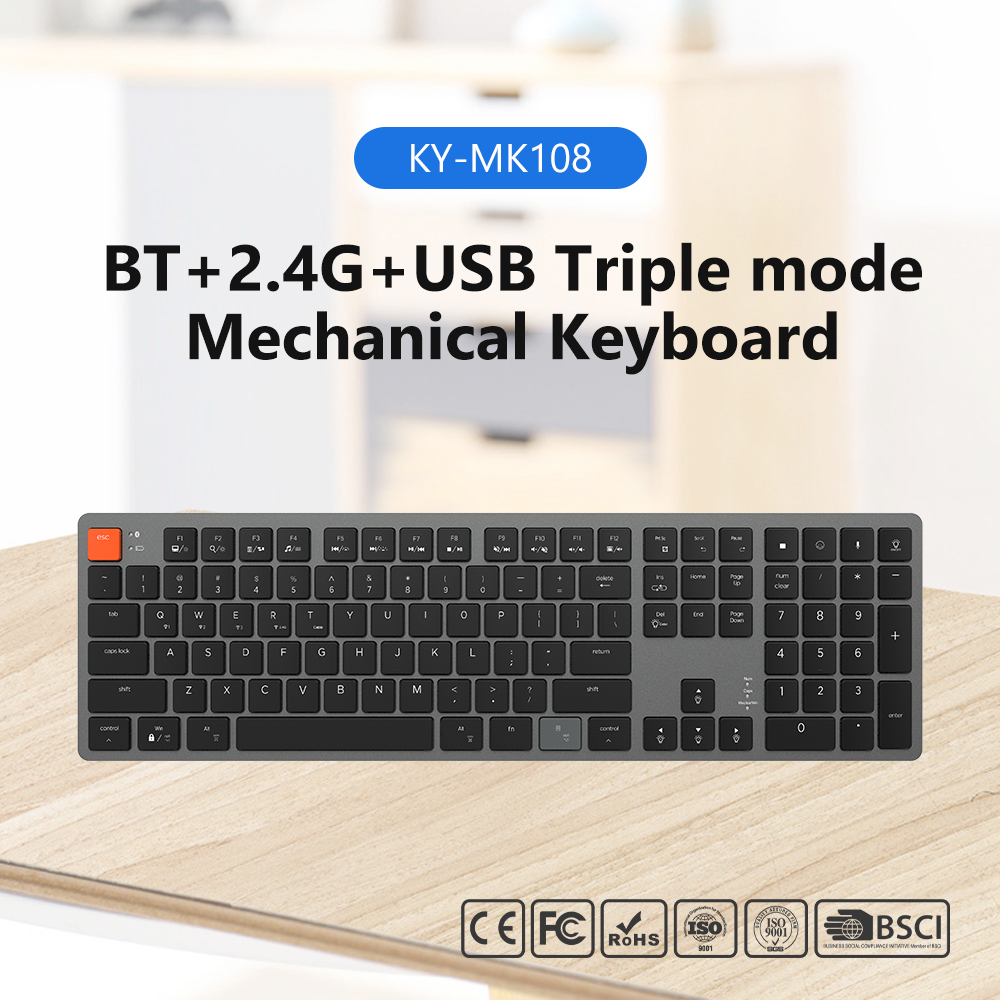 KY-MK108 Chocolate Mechanical Keyboard Thin Bluetooth+2.4G+USB Chocola