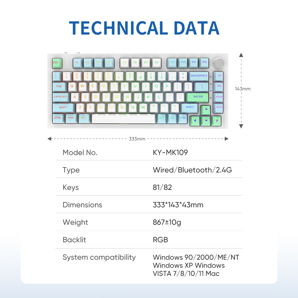 KY-MK109 Mechanical Keyboard Wireless Gaming RGB Hot-swappable OEM ...