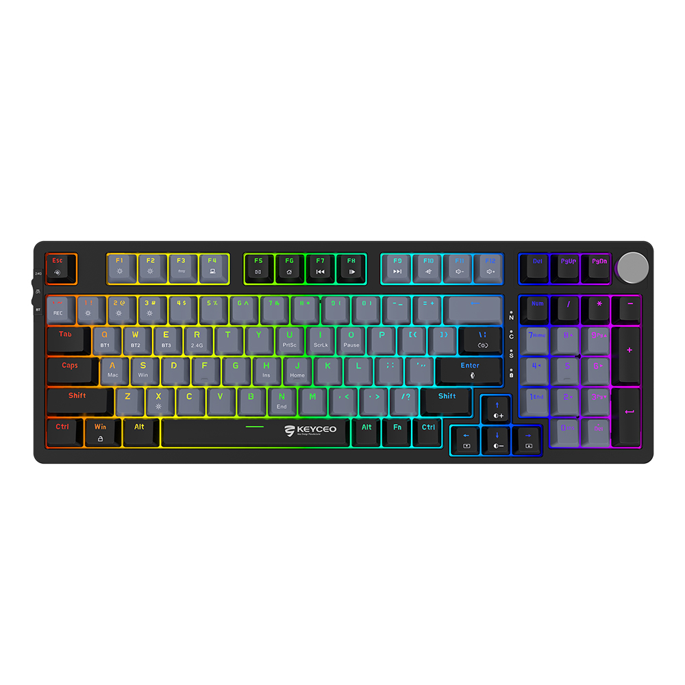 KY-MK125 Tri-mode Metal Knob Design Gaming Keyboard Wireless Custom RGB ...