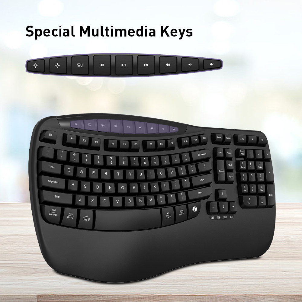 KY-K883WBR Ergonomic Silent Split Keyboard with Wrist Rest BT1+BT2 ...