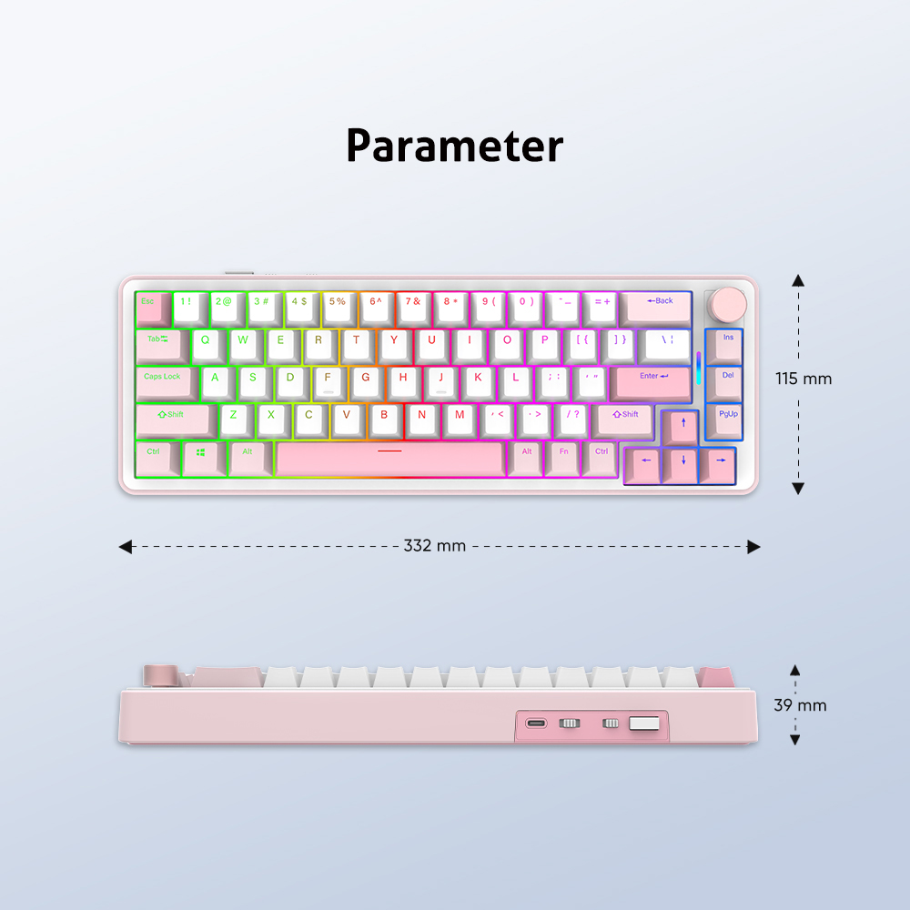 KY-MK63 OEM 68키 무선 트리플 모드 RGB 레인보우 기계식 키보드 손잡이로 컴퓨터 게임용 PC의 볼륨 조절 | 키 CEO