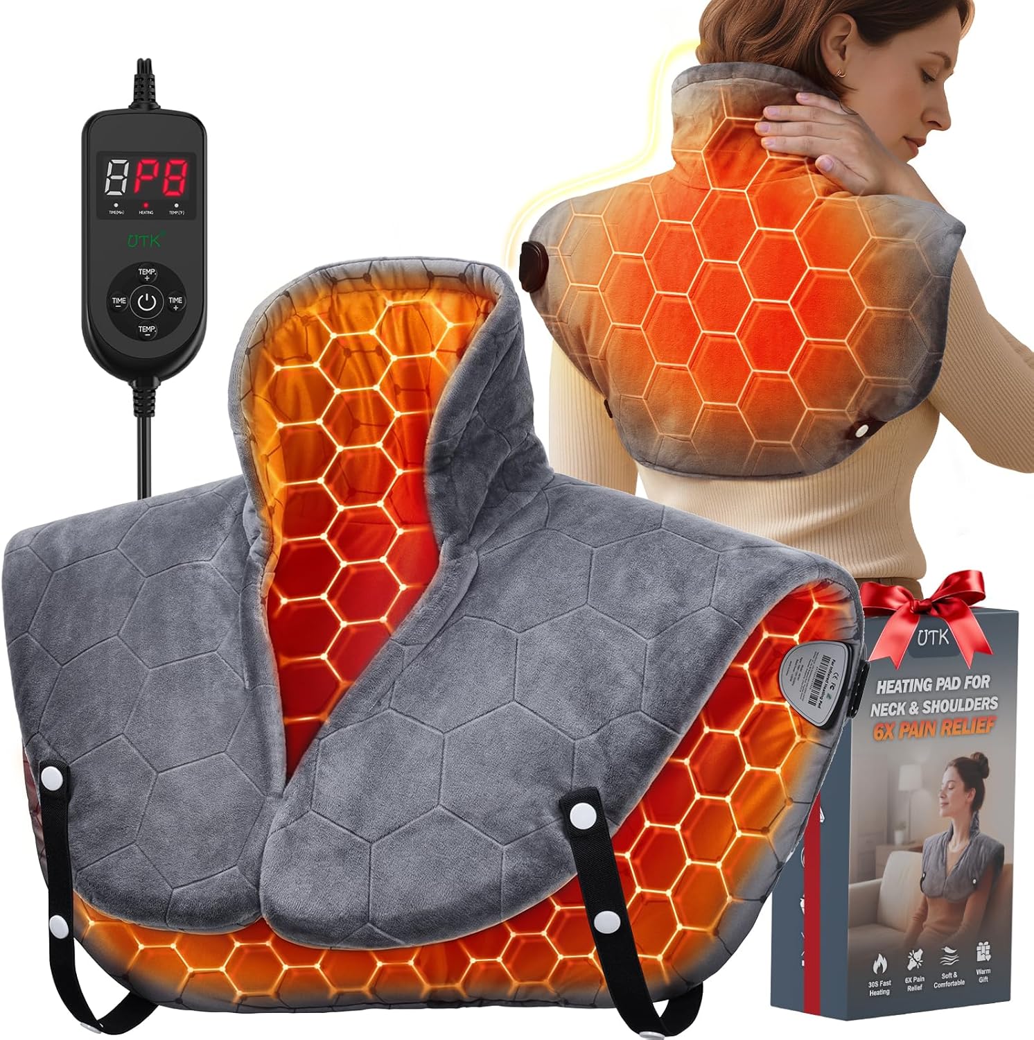 UTK Graphene far Infrared Heating Pad for Neck & Shoulder Relief, Grey ...