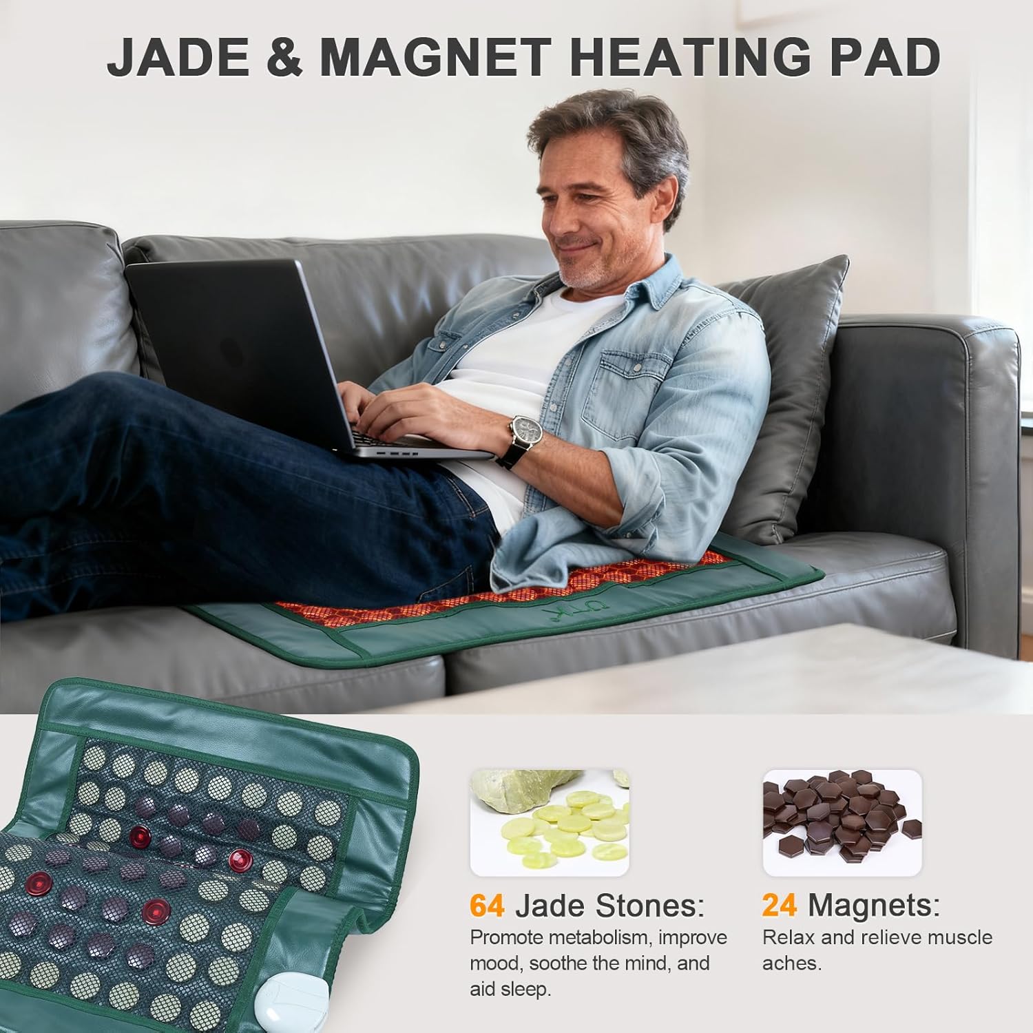 UTK far Infrared & Red Light Heating Pad with Jade Stone and Magnets ...