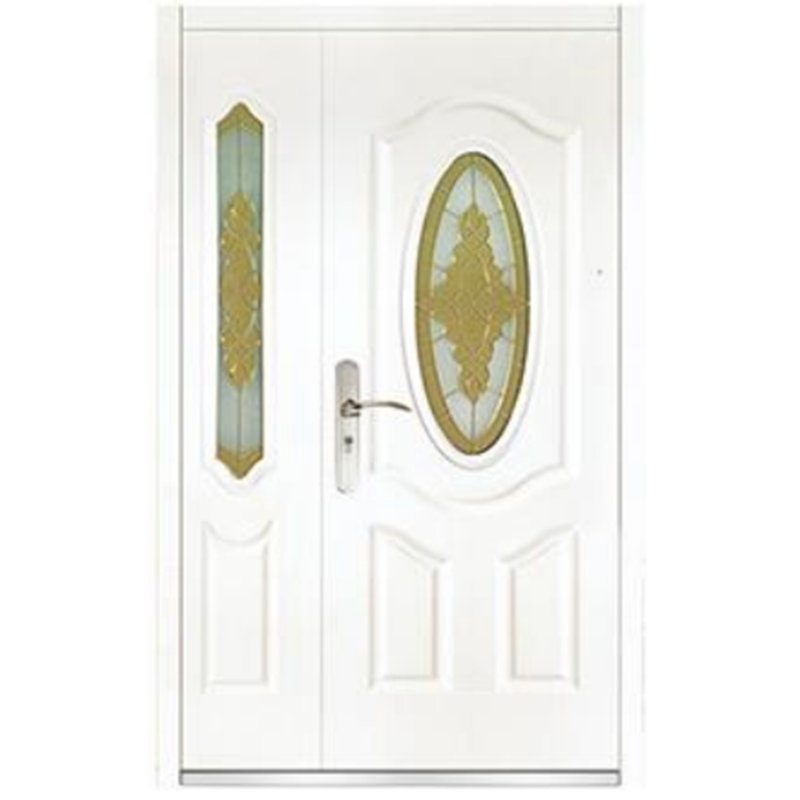 Unequal Double Leaf Prehung White Primed Durable Exterior Wrought Steel ...