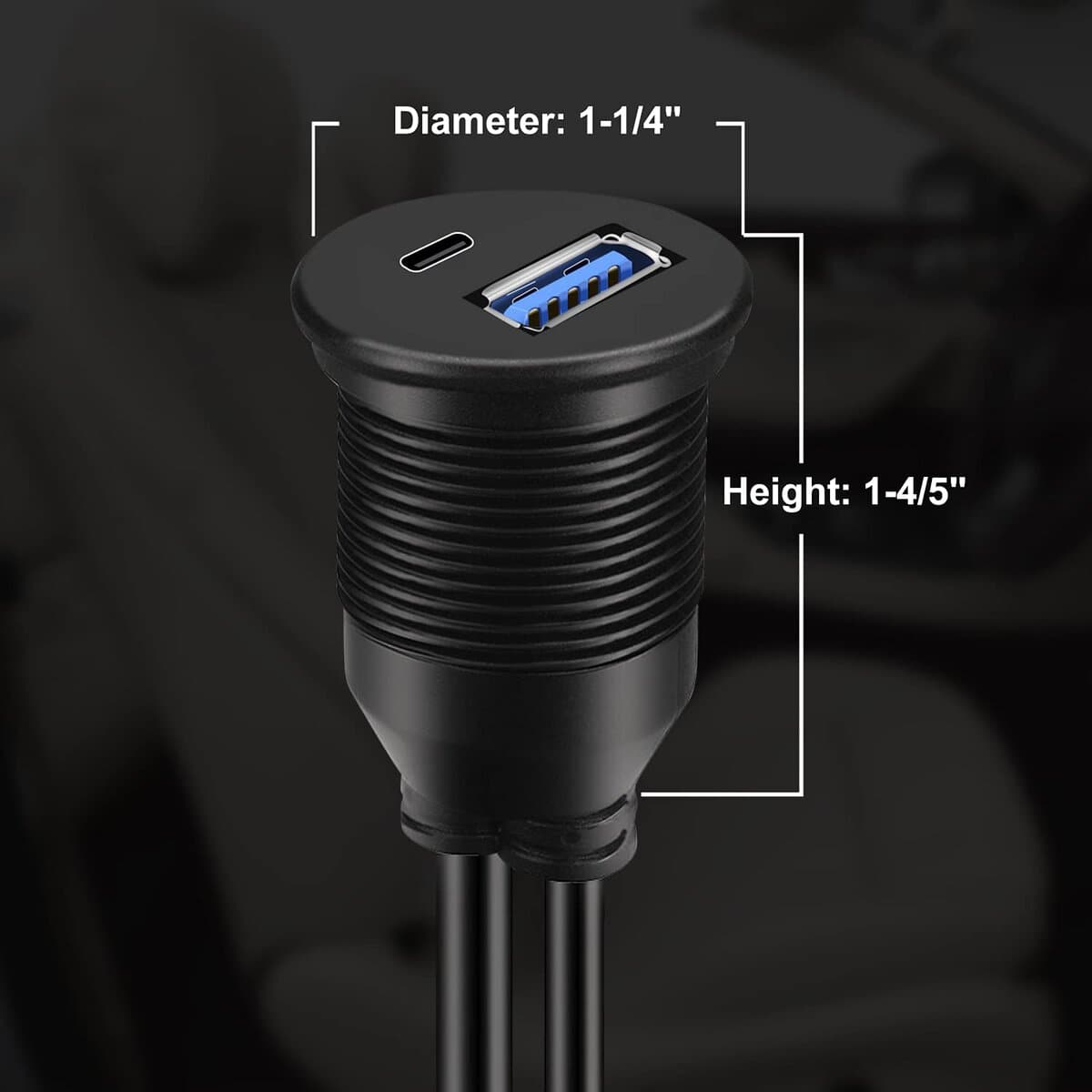 Dual USB Panel Mount USB 3.0 a to USB a USB C Car Cable