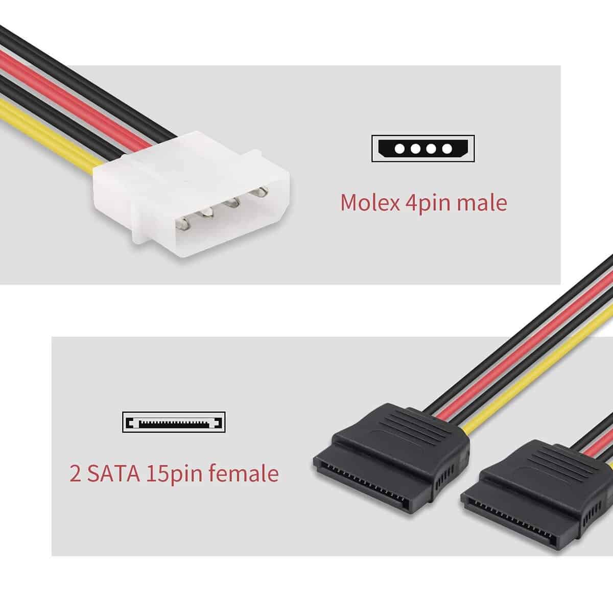 4 Pin Male LP4 5.25" to SATA Dual 15 Pin Female Power Cable