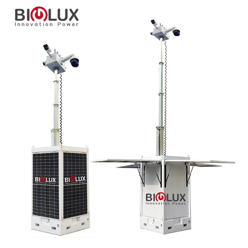 Cube Solar Mobile CCTV Tower with PTZ and Bullet Camera - BIGLUX