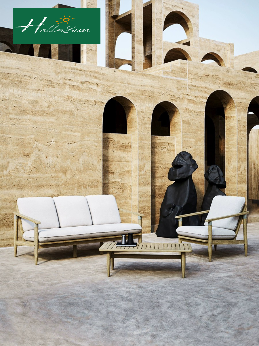 Old Outdoor Sofa Courtyard Villa Garden Teak Rattan Open-air Waterproof ...