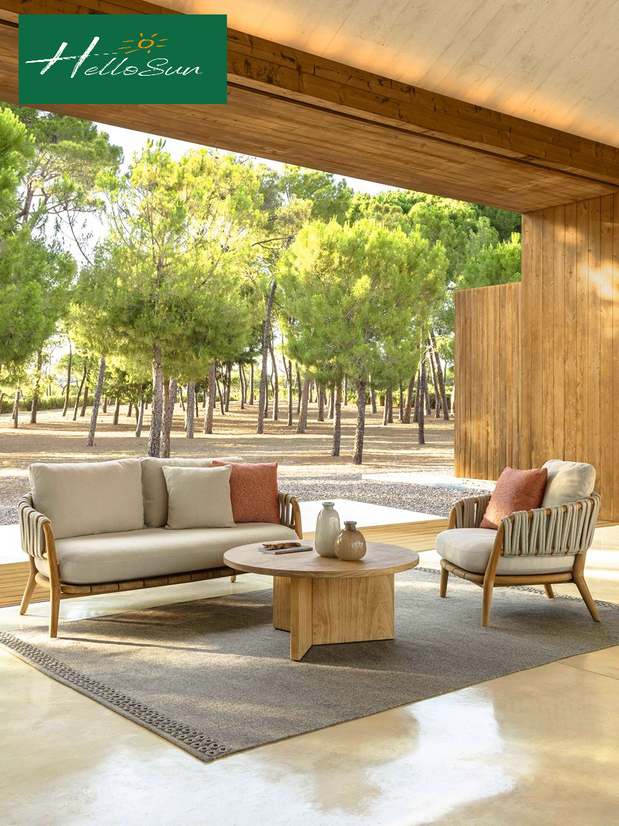 Nordic Outdoor Sofa Teak Garden Rattan Tea Table Combination Balcony ...