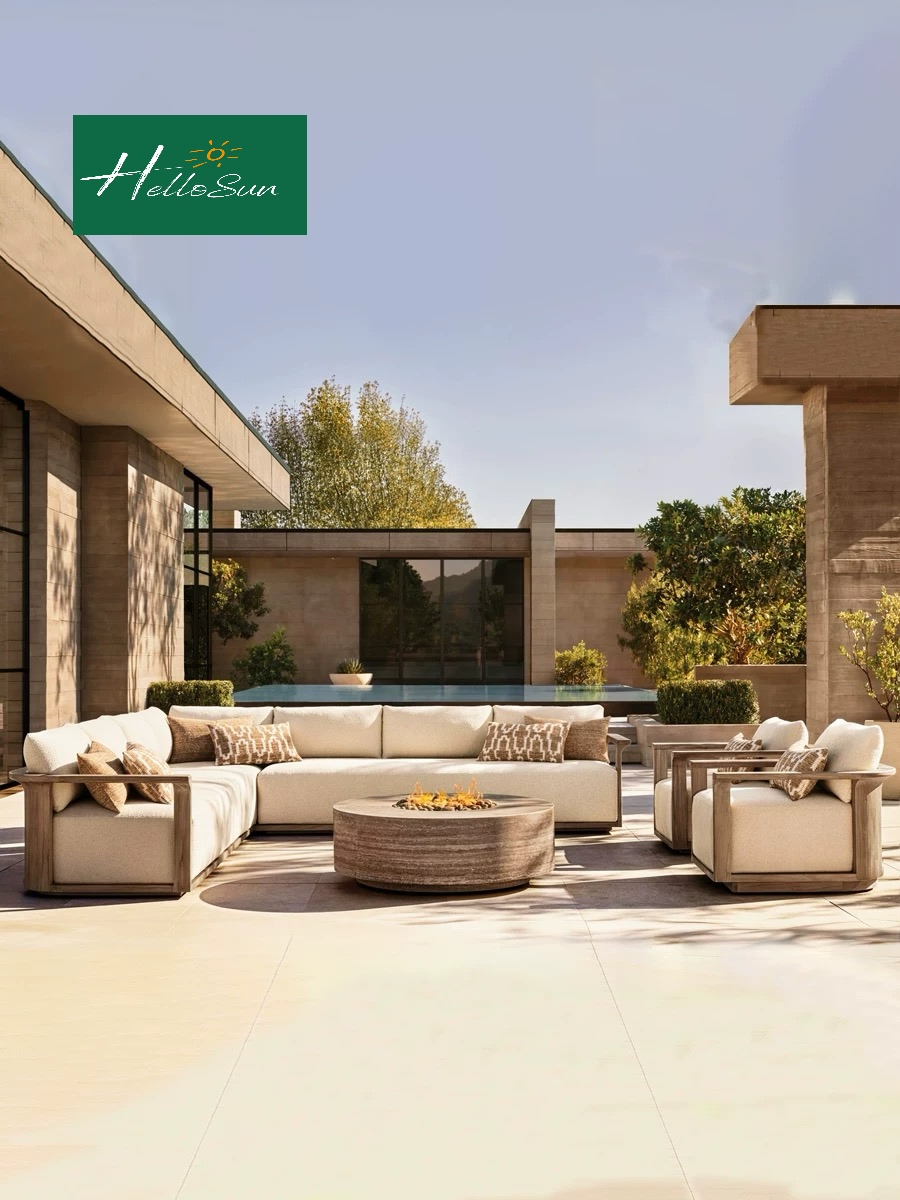 Old Outdoor Sofa Solid Wood Courtyard Villa Garden Waterproof Sunscreen ...