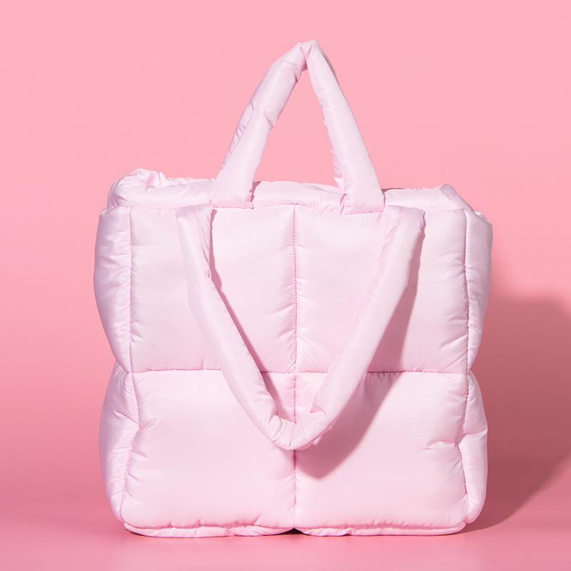 Custom Quilted Pink Puffer Tote Bag for Women Large Capacity Portable ...