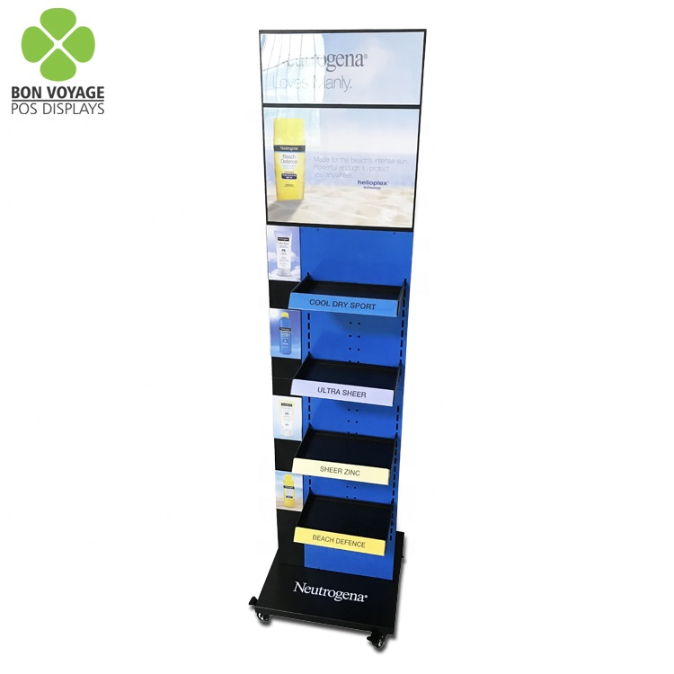 Retail Double Sided Metal Display Rack Adjustable Shelves With Casters ...