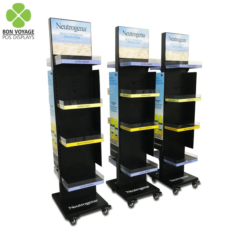 Retail Double Sided Metal Display Rack Adjustable Shelves with Casters ...