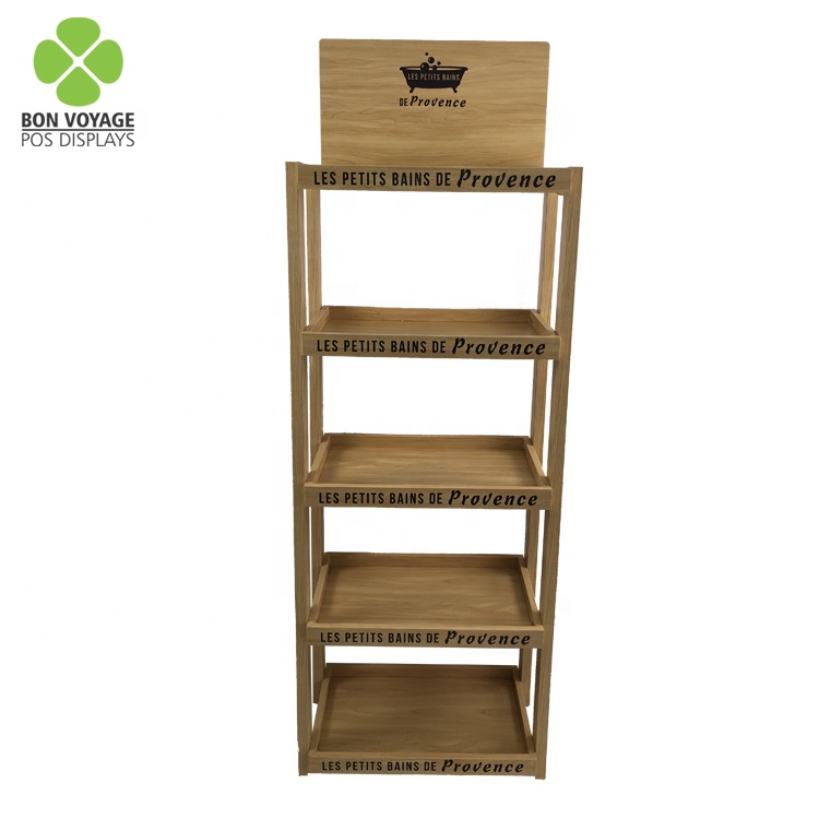 Custom Pos Wooden Floor Display Shelf Cosmetics Essential Oil Display Stand