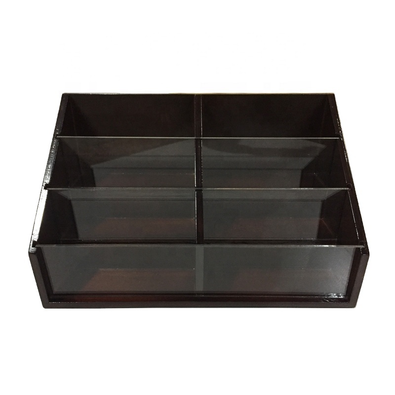 Small Wood Coaster Countertop Gifts Card Display Stand With Acrylic Holders