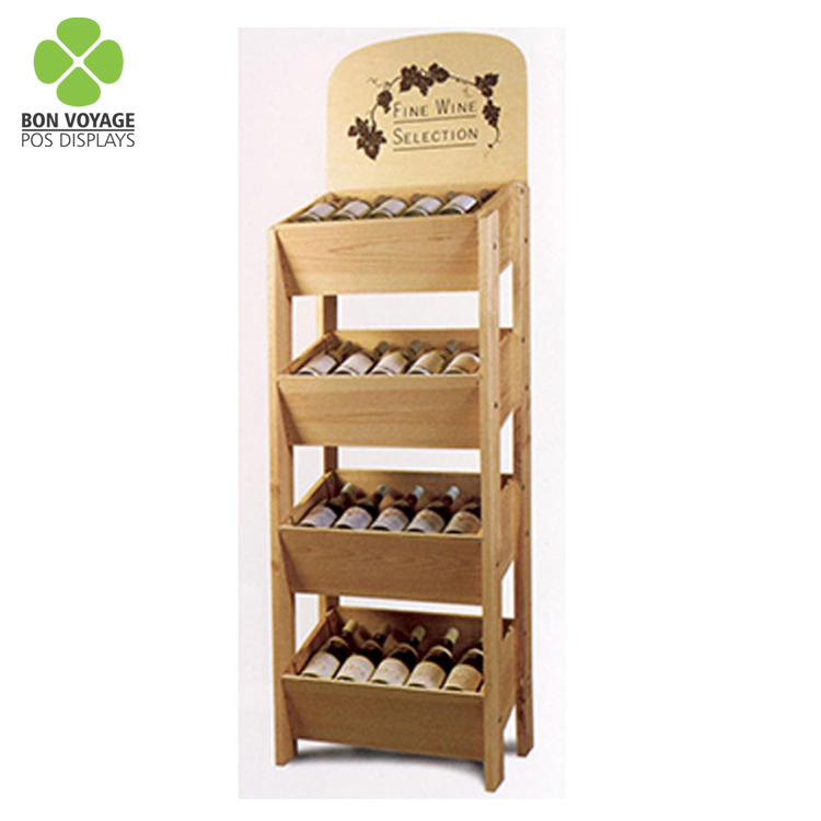 Retail Store Wooden Bottled Drink Display Rack Wine Display