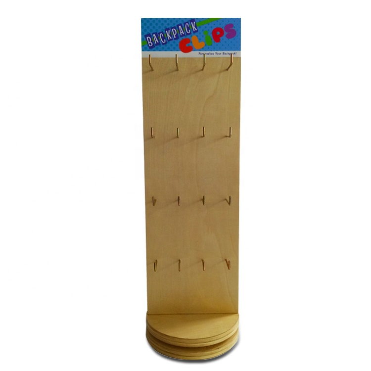 Wooden Metal Rotating Counter Top Display With Shelf And Hooks