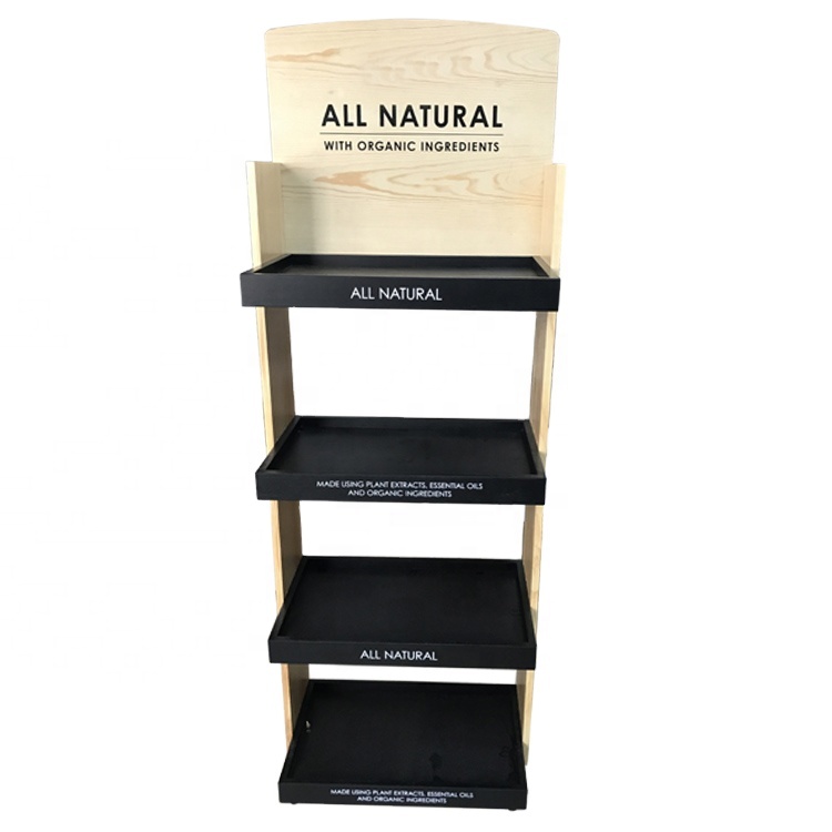 Floor Standing Retail Store Pos Wood Shelf Bag Display Stand With ...