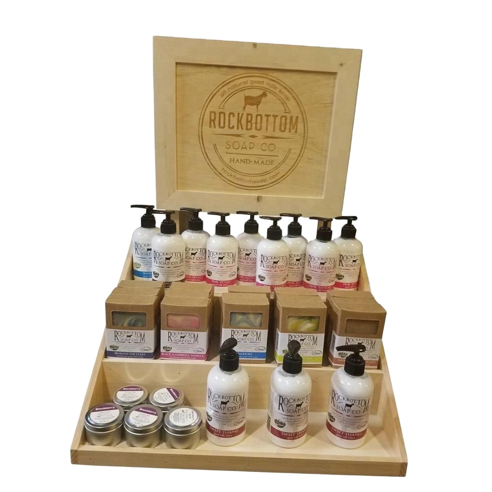 Pop Custom Wooden Soap Display Counter 3 Tiers