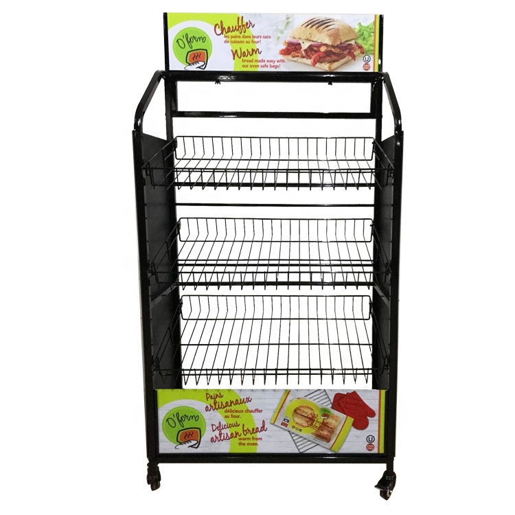Metal Mesh Basket Shelf Bakery Removable Tiered Bread Wire Display Rack
