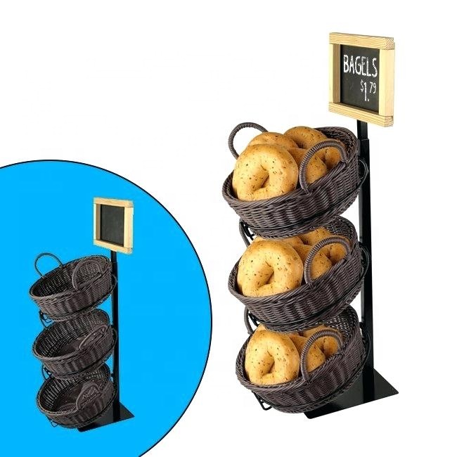 Metal Frame Bread Snack Display Stand Bakery Display Racks With Baskets