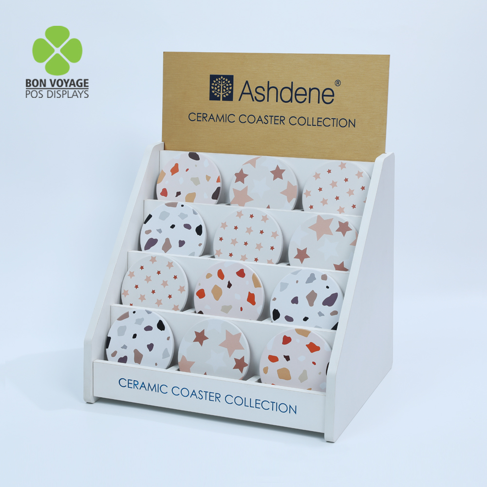 Retail Small Wooden Countertop Postcard Coaster Display Stand