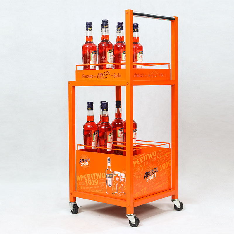 Point Of Sales Food Serving Trolley Wine Mobile Metal Display Cart For ...