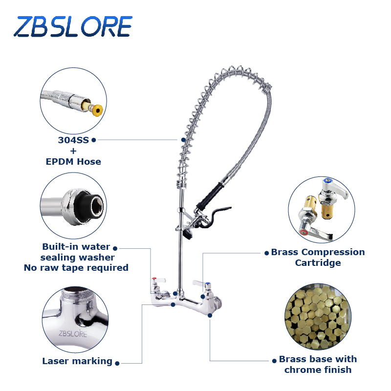 Sanitary Heavy-duty Commercial Pre-rinse Unit with Spray Arm - Zbslore