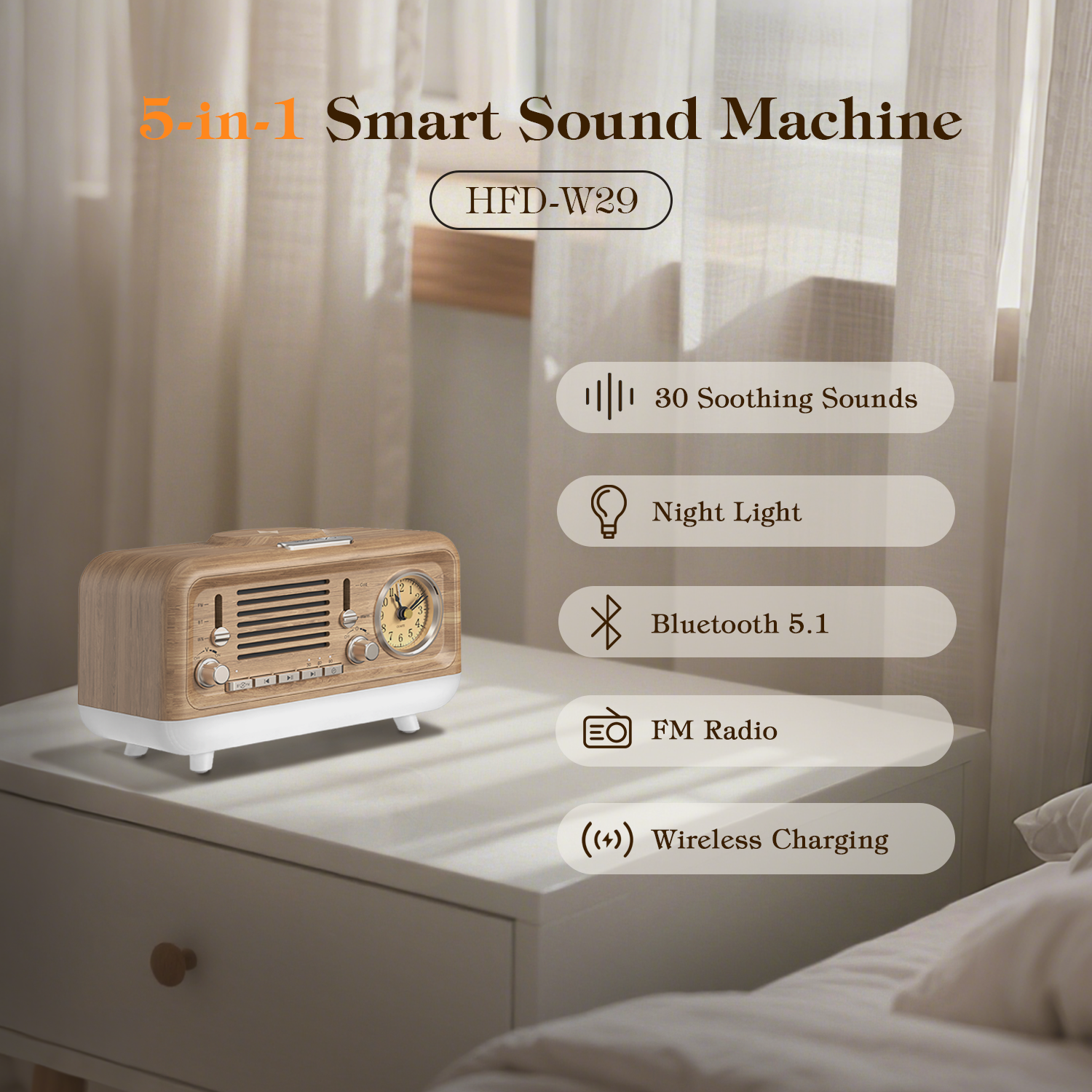 Hi-FiD Multifunctionele Smart Sound Machine met FM-radio en draadloze ...