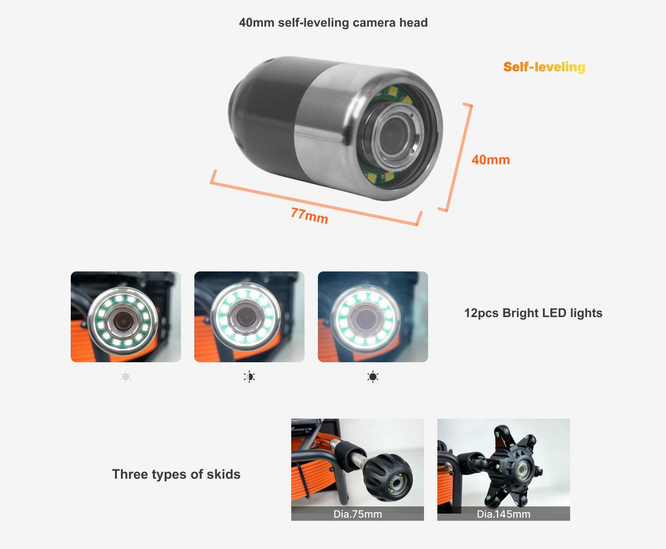 Dia.40mm Self-levelling HD Pipe Inspection Camera_V8-3388AHD