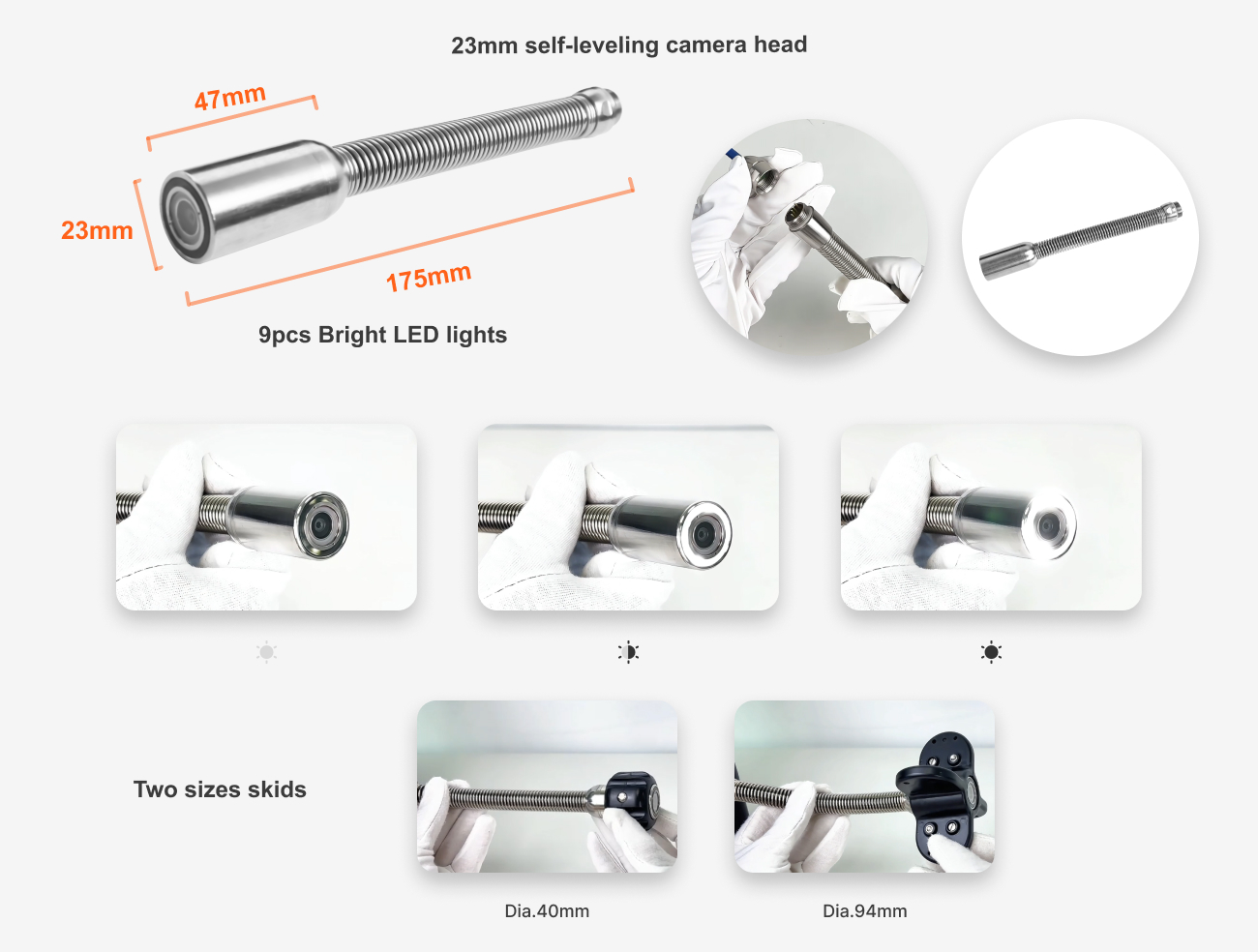 23mm Self-leveling Camera Portable Sewer Video Inspection Camera