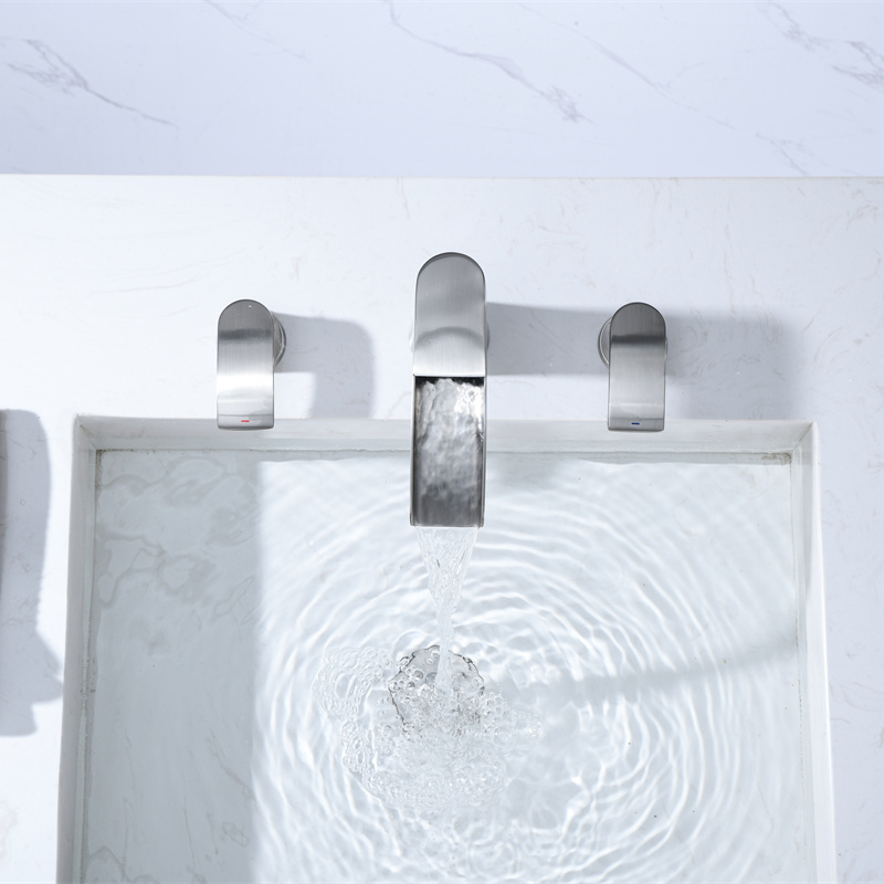 Brushed Nickel Basin Mixer Tap Split Type Deck-Mounted Smooth Bathroom ...