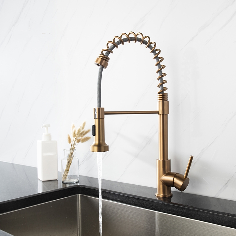 Deck-Mounted Spring Gourmet Single Handle Kitchen Faucet Black Pull ...