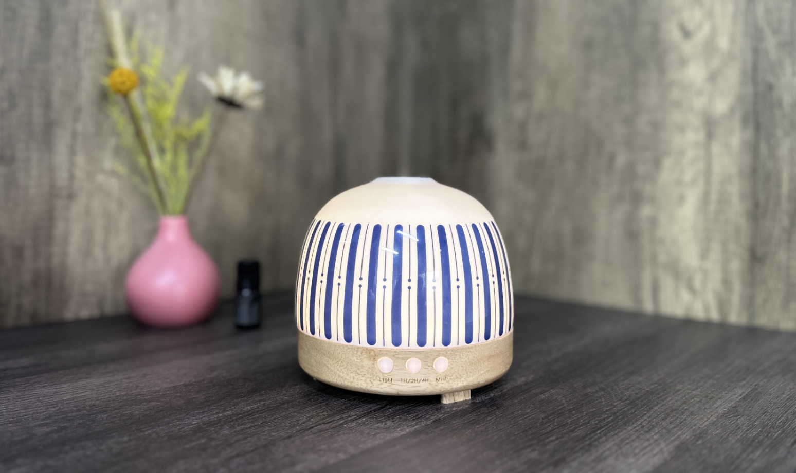 Fragrance Ultrasonic Stone Electric Diffuser Real Wood Base Printed ...