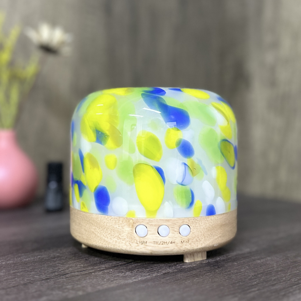 Colorful Dot Glass Aroma Diffuser Solid Wood Base Home Air Humidifier ...