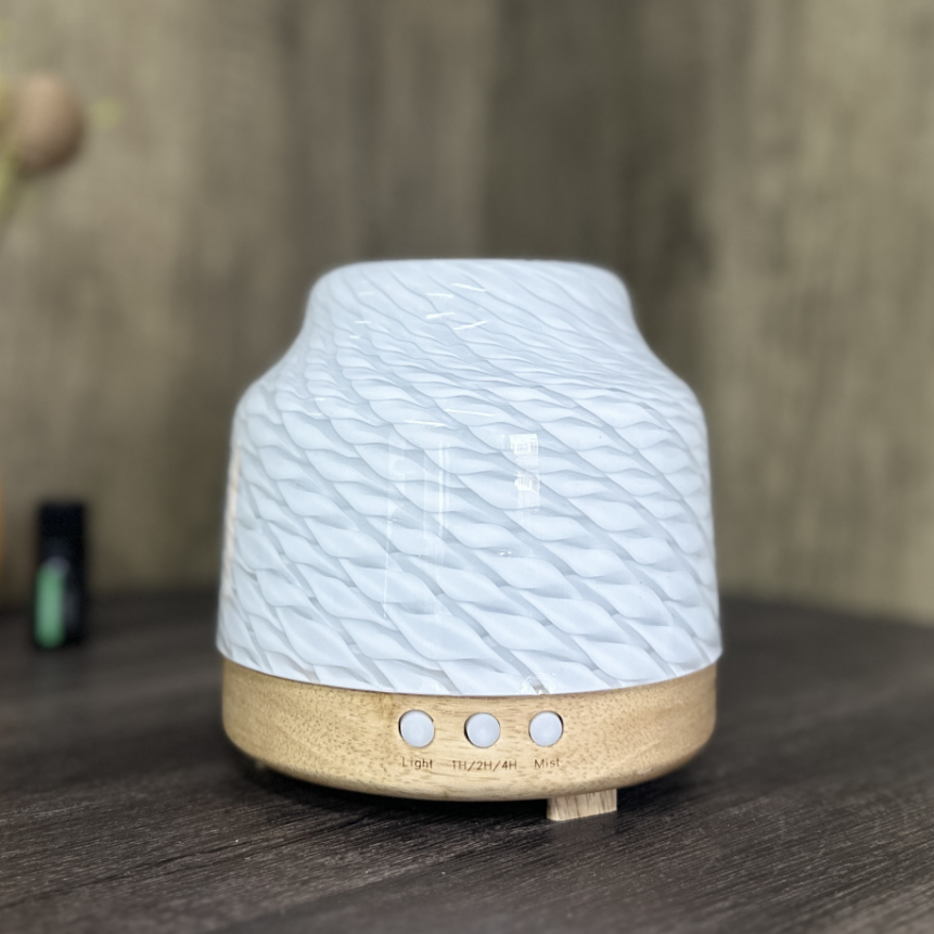 White Real Wood Ultrasonic Aroma Glass Essential Oil Diffuser Spa Room ...