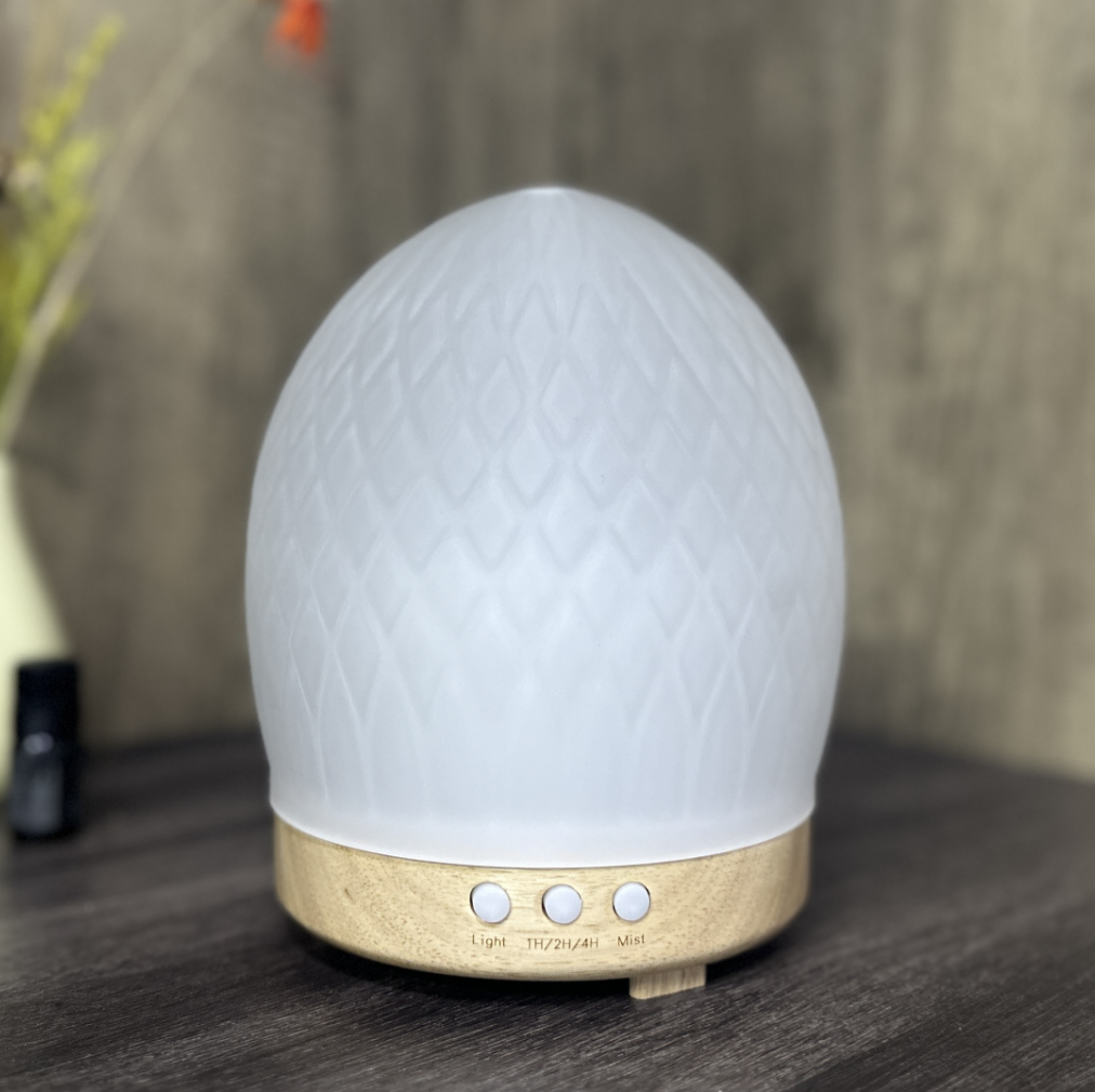 Transparent Glass Wood Base Aroma Diffuser Ultrasonic Home Spa Room ...