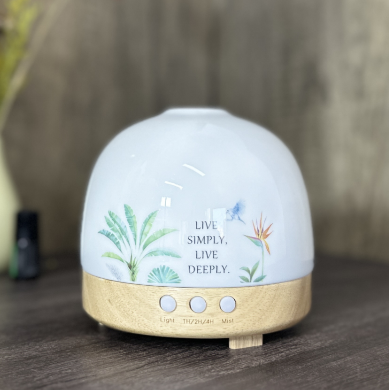 Printed Tree Wood Base Home Aroma Essential Oil Ceramic Diffuser Room ...