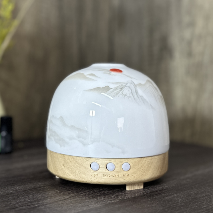 Real Wood Base Ceramic Aroma Essential Oil Diffuser Home Air Humidifier ...