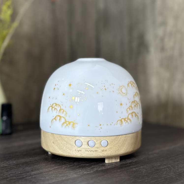 Solid Wood Base Essential Oils Fragrance Ceramic Diffuser Ultrasonic Home Air Humidifier Aroma ...