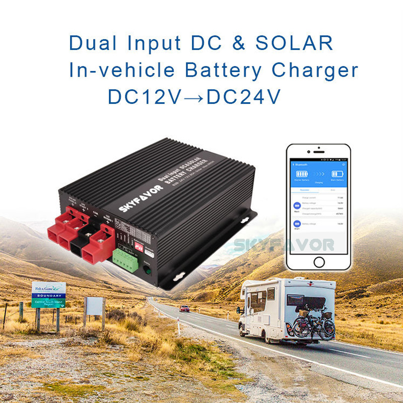 Smart DC to DC Battery Charger 12V to 24V with MPPT Solar Dual Input Mobile APP Connection on ...