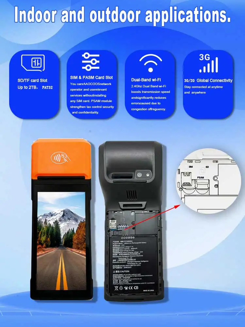 3G WIFI 8.1 OS Handheld POS Printer System 5.5" Touch Screen Mobile POS ...