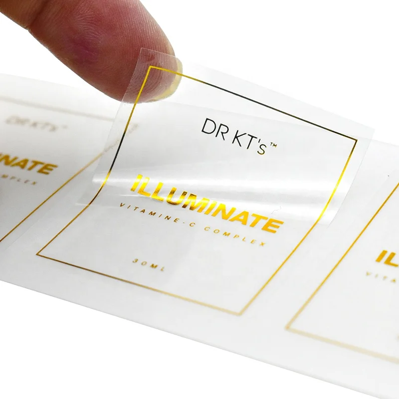 Custom Waterproof Vinyl Pvc Logo Sticker Label Gold Foil Clear ...