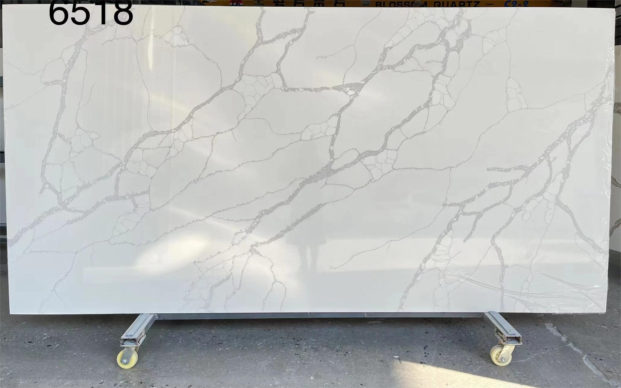 6518 Calacatta White Artificial Quartz Stone Slab -OEM & ODM Super Stone