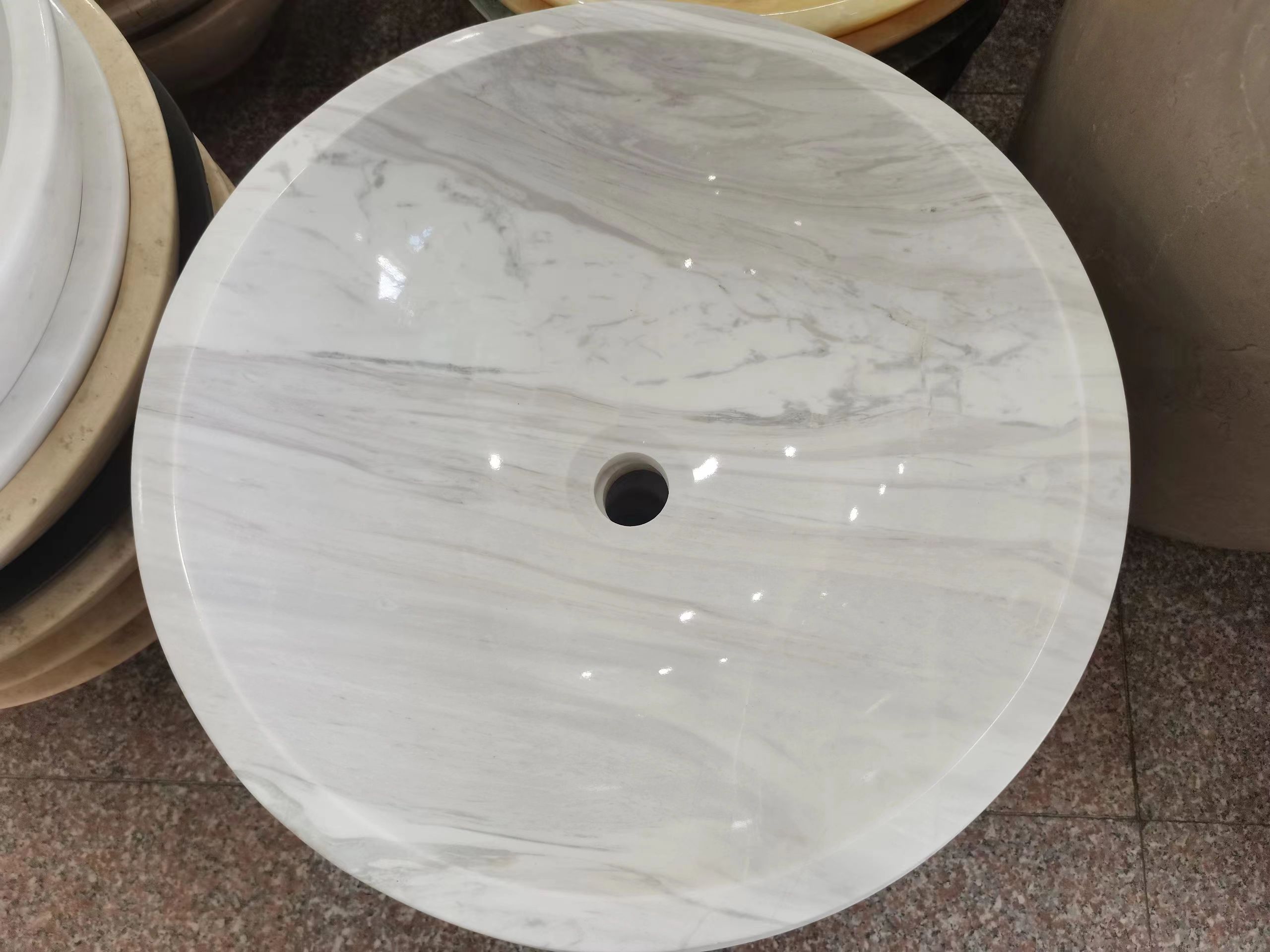 Custom Natural White Marble Integrated Molded Wash Basin - Super Stone