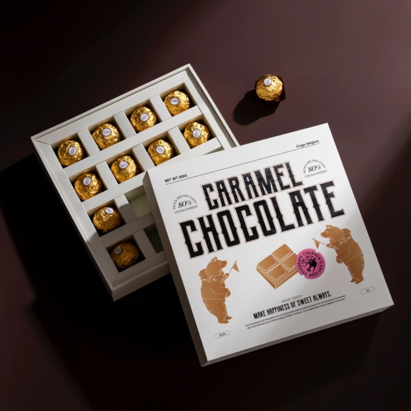 Highly Customised Sweet Caramel Flavoured White Chocolate Packaging Box ...
