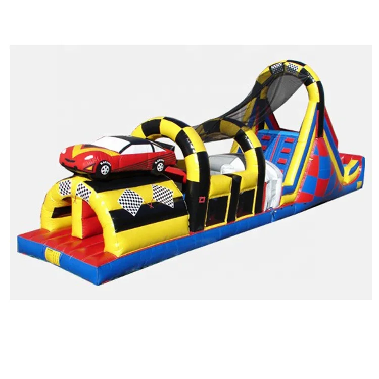 Commercial Outdoor Race Car Inflatable Obstacle Course For Kids