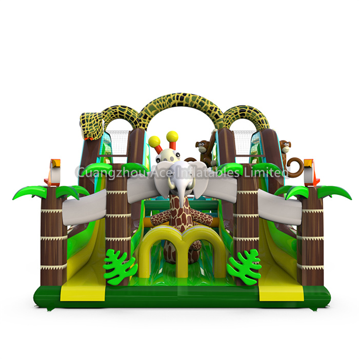 Commercial Bouncy Castle Playground Slide Fun Run Game Combo Animal Zoo ...