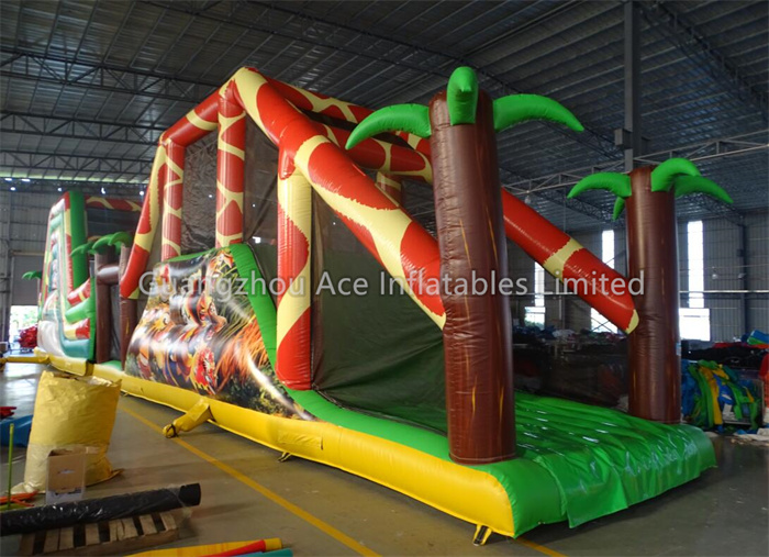 Jungle Animal Theme Inflatable Obstacle Course Bouncy Castle with Slide ...