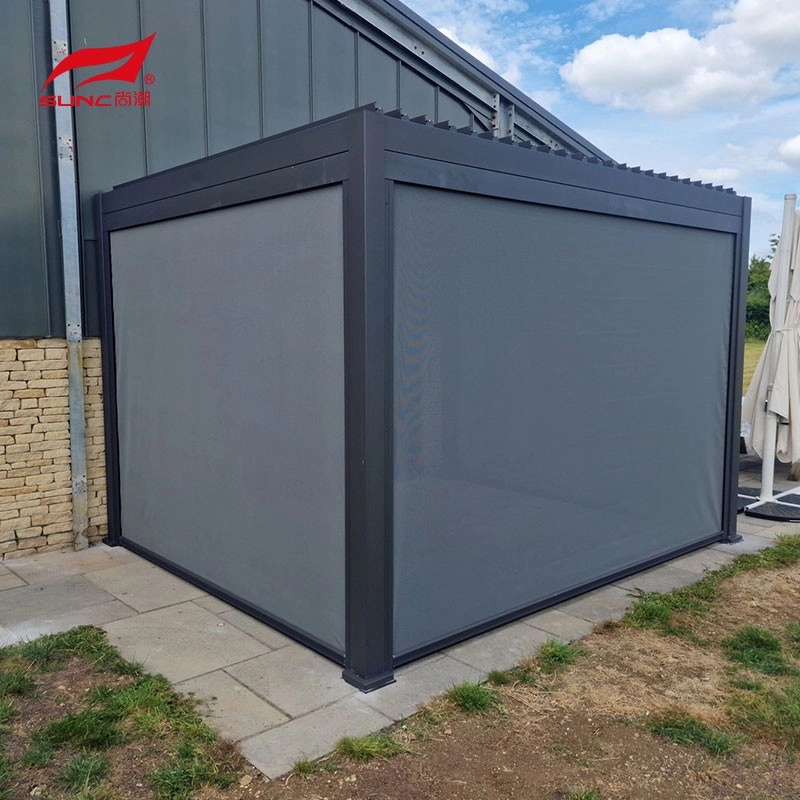 Aluminium Alloy Waterproof Motorized Zip Track Blinds for Outdoor Pergola